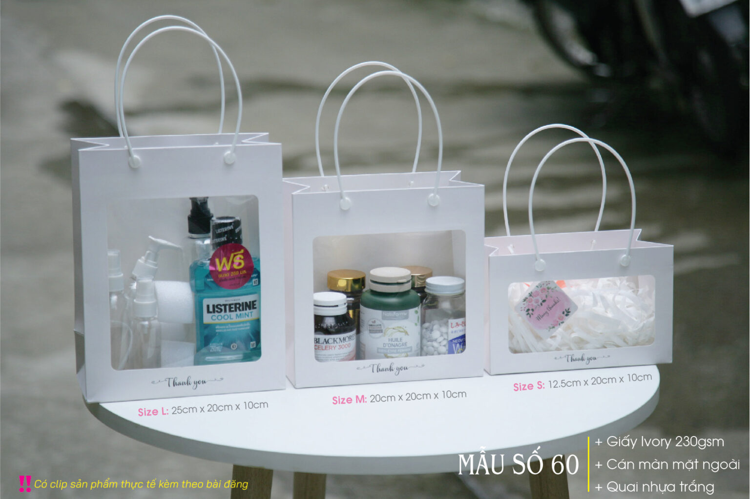 Túi mica trắng - Gồm 3 kích thước S M L - Paper bag with clear window