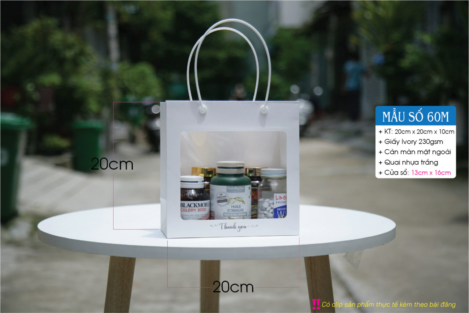 Túi mica trắng - Gồm 3 kích thước S M L - Paper bag with clear window